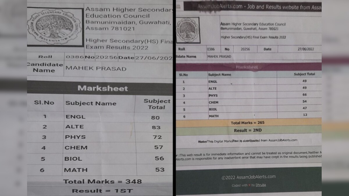 marksheet confusion in hs result assam one student got two different ...