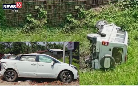 Majuli MLA Bhuvan Gams vehicle meets with an accident-মাজুলীৰ বিধায়ক ...