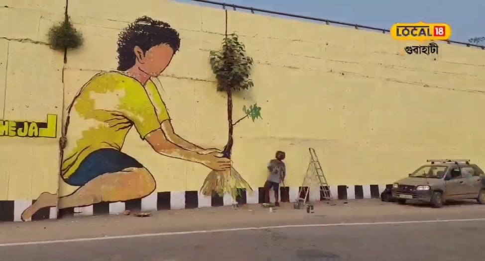 Artist Jintu Gogoi alias Bhejal doing his artwork at Jalukbari on World ...