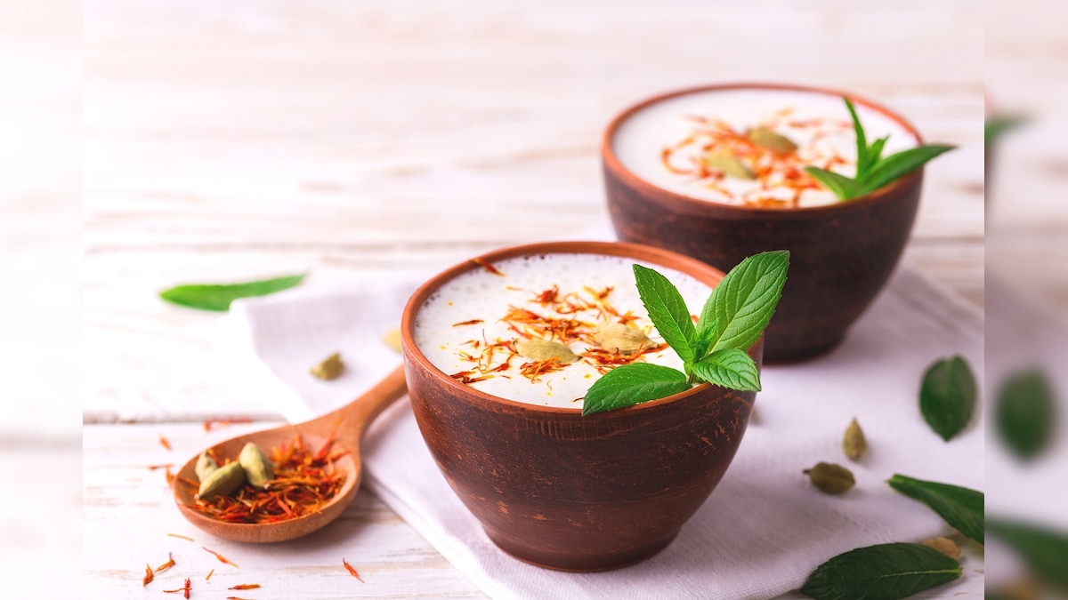 Kesar Lassi Recipe made with homemade curd saffron and sugar in summer ...