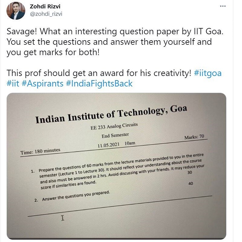 IIT-Goa asks students to frame their own question paper and answer them ...