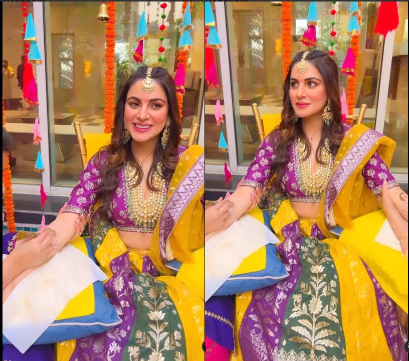Shraddha Arya looks beautiful mehendi ceremony in a purple yellow ...
