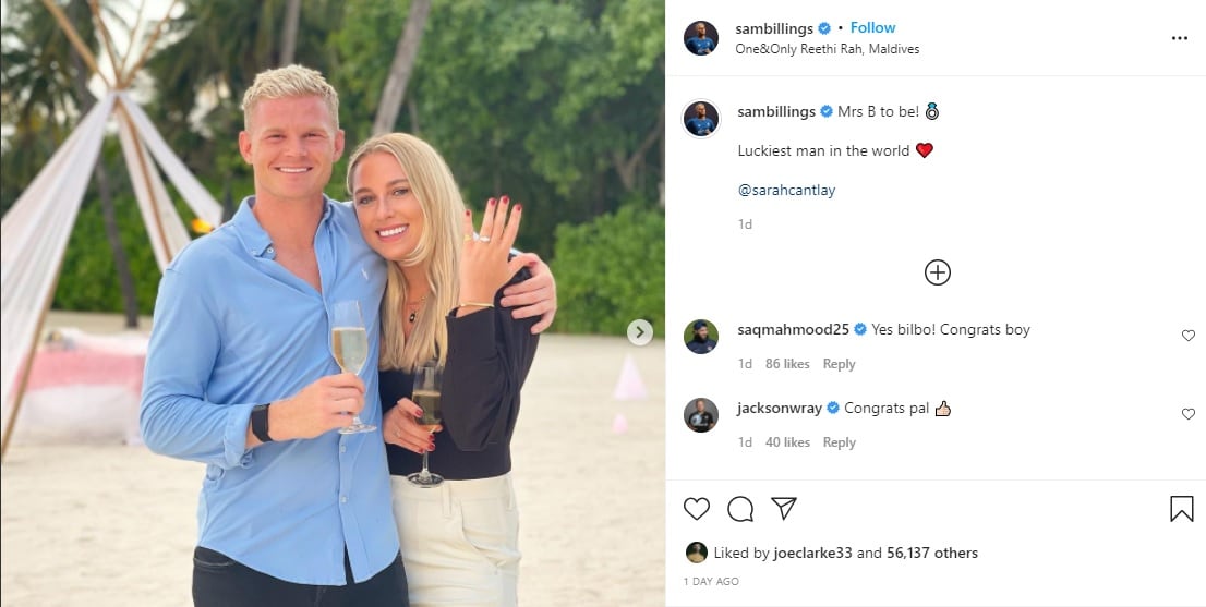 England cricketer sam billings engaged to his girlfriend sarah cantlay ...