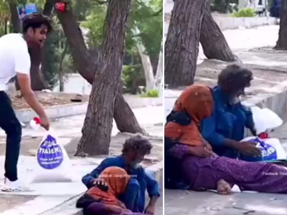 VIDEO: सड़क पर रहने वाले बेघर लोगों को शख्स ने बांटा खाना, रिएक्शन ...