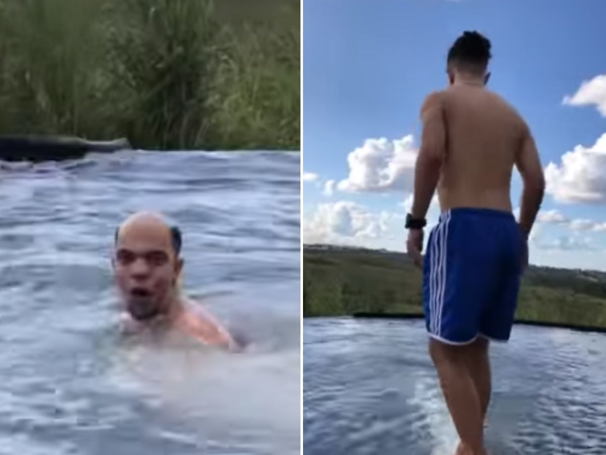 VIDEO: पानी में कूदते ही 'गंजा' हो गया शख्स! देखते ही जमीन पर लोट-लोटकर ...