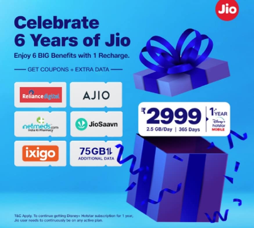 Jio 6th Anniversary Offer: 1 साल के लिए मिल रहे हैं 6 धांसू फायदे, फ्री ...