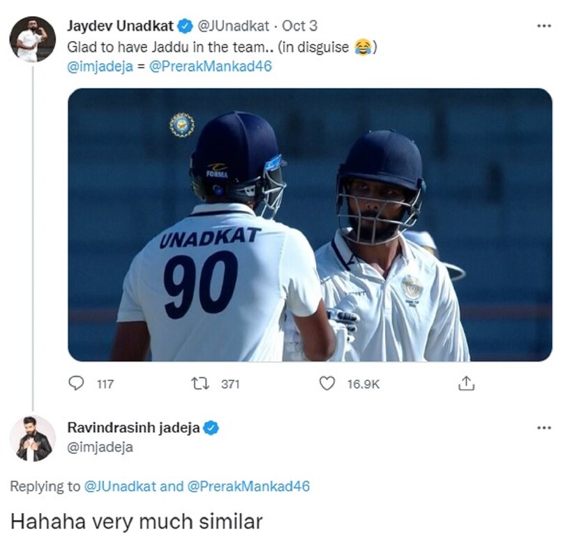 रवींद्र जडेजा अपने हमशक्ल को देख रह गए हैरान, जयदेव उनादकट ने शेयर की ...