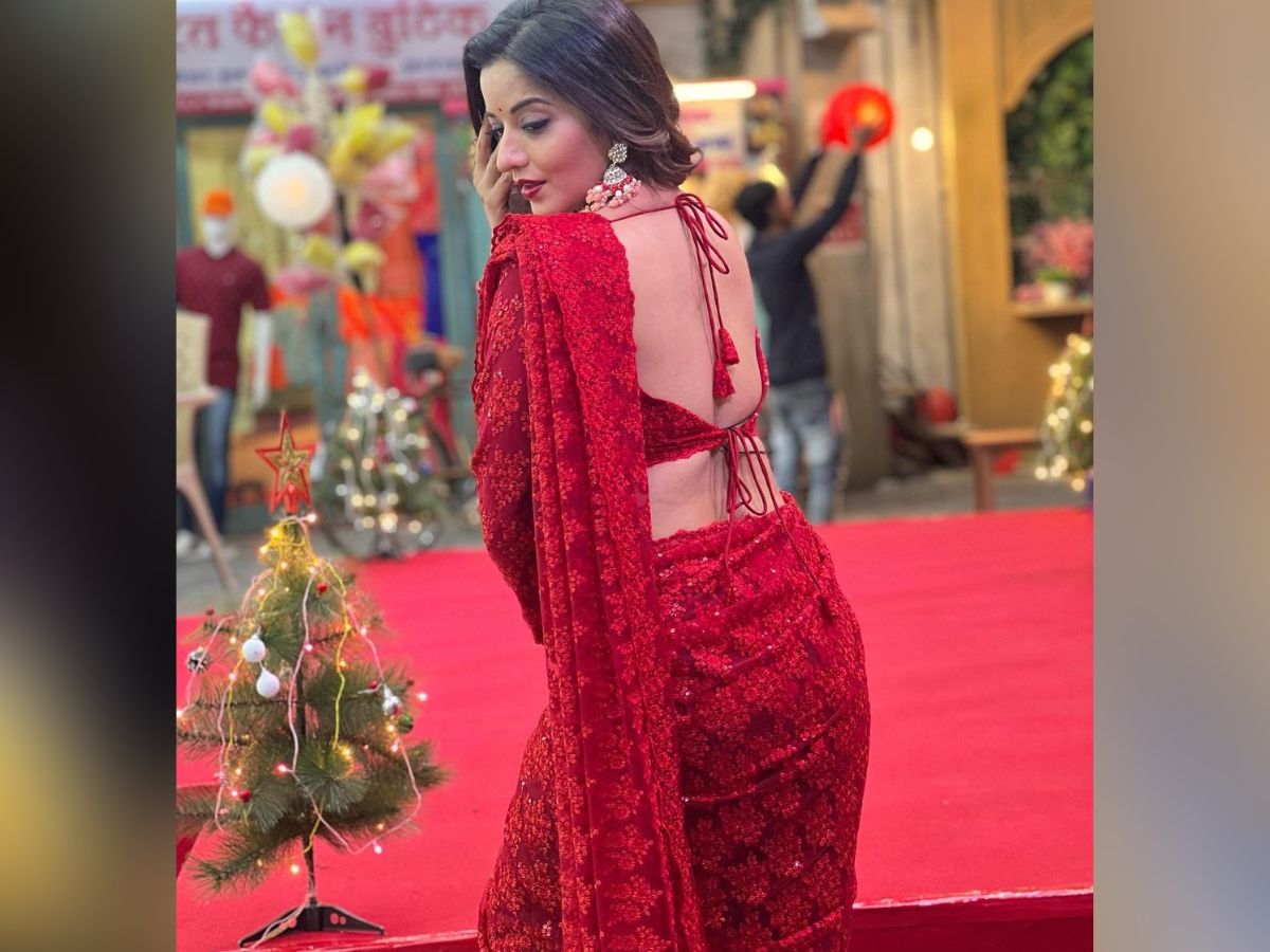Monalisa Photos: बोल्डनेस के बाद छाया मोनालिसा का 'संस्कारी बहू' वाला अंदाज, लाल नेट साड़ी में ...