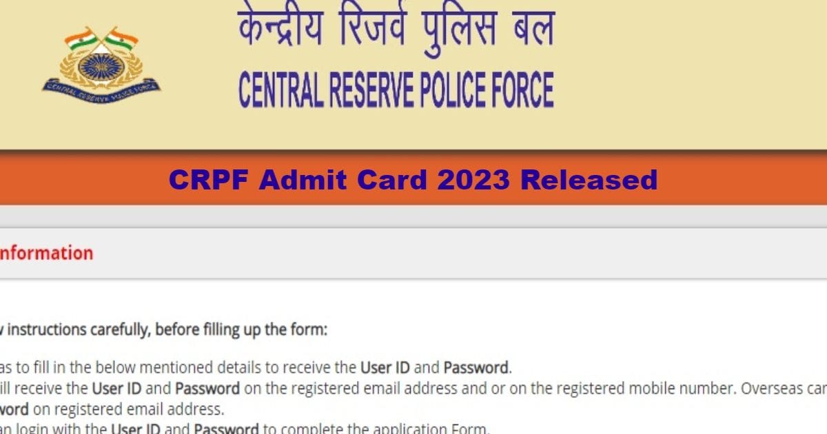 CRPF ASI Head Constable Admit Card 2023 Released download from direct ...
