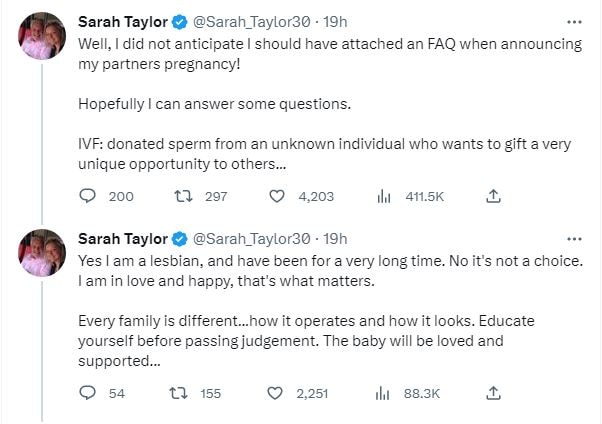 Yes i am a lesbian sarah taylor reacts on social media after partner ...