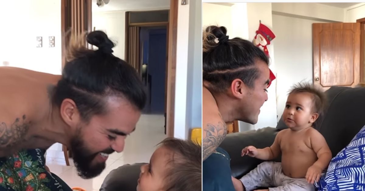 Such a scared child seeing his father without a beard see reaction ...