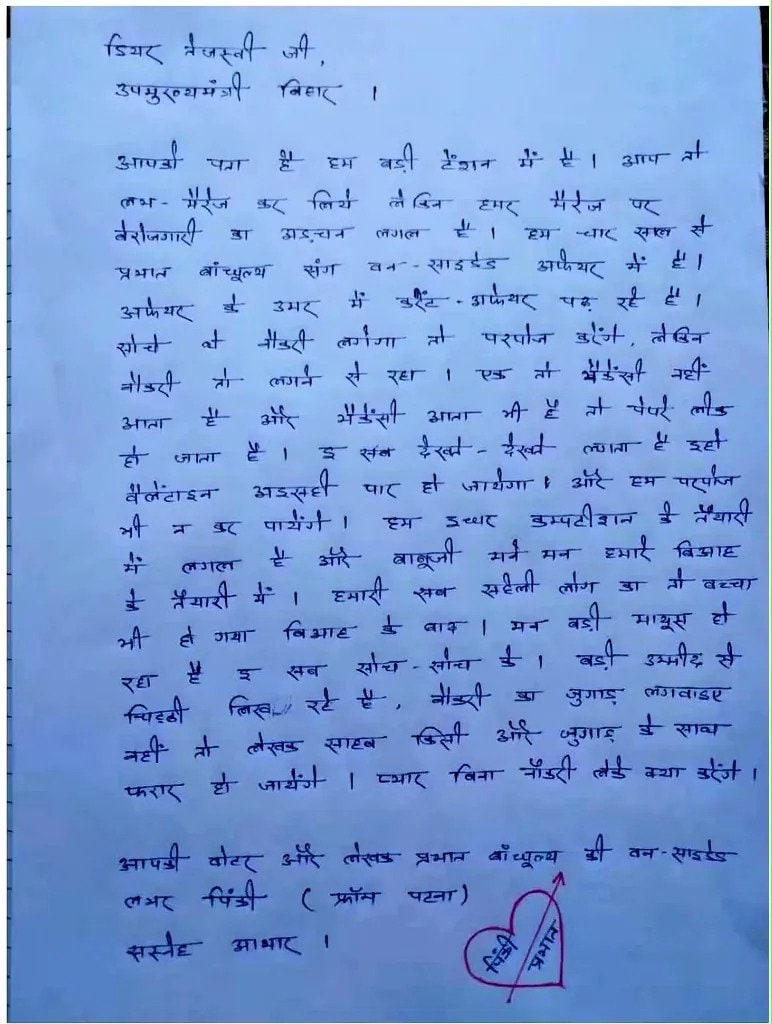 Viral letter pinky wrote love letter to bihar deputy chief minister ...