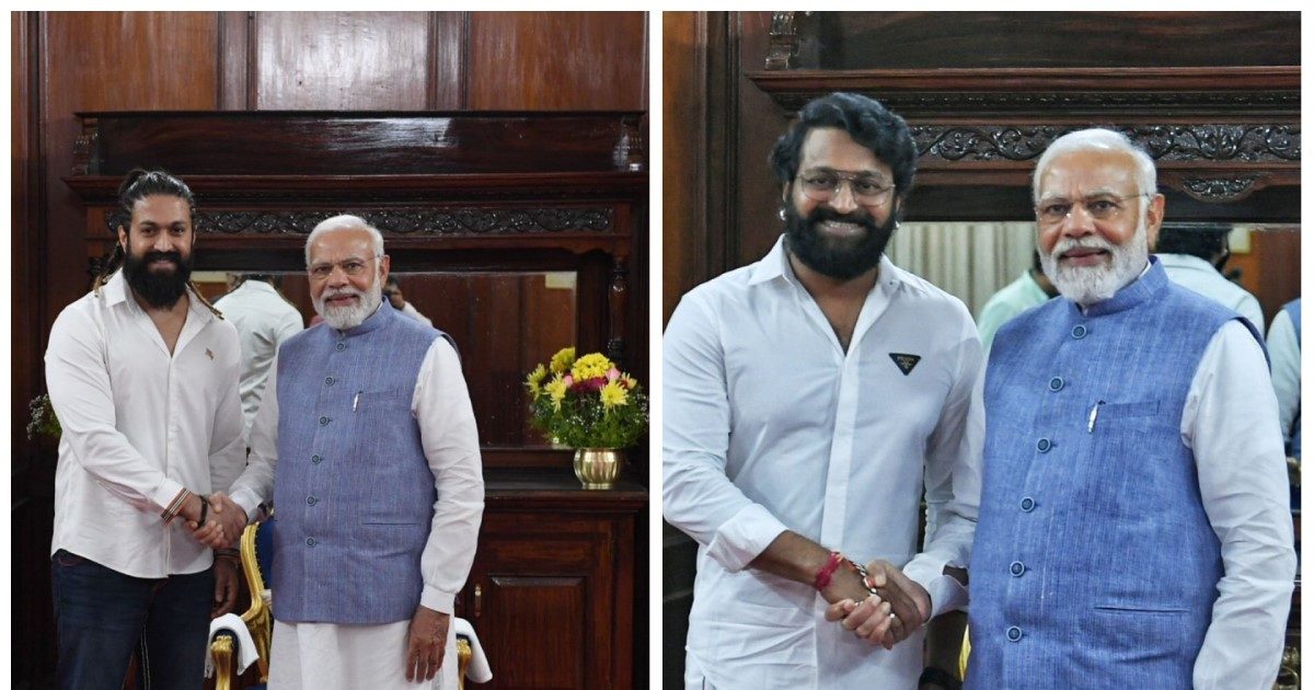 Pm modi meets kannada actors yash and rishab shetty in bengaluru ...