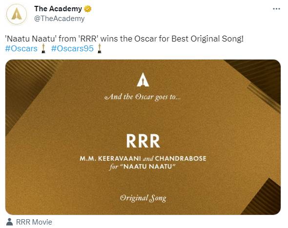 95th Academy Awards Rrr movie wins best song original song naatu naatu ...