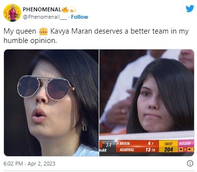 Sunrisers Hyderabad CEO Kavya Maran spotted in SRH vs RR Clash IPL 2023 ...