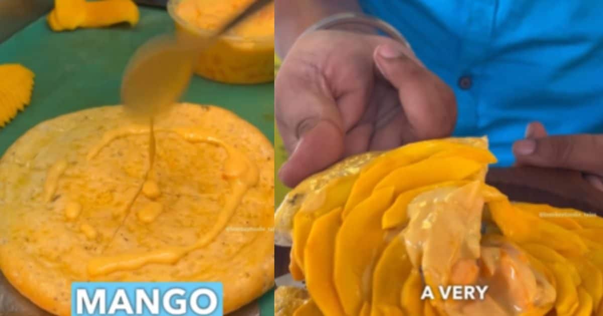पिज्ज़ा के बेस पर लगाया सॉस, फिर सजा दी पके आम की टॉपिंग्स, लोग बोले ...