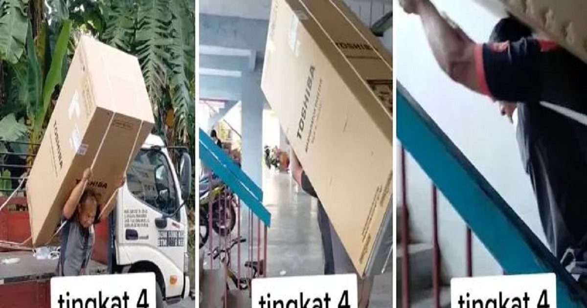 वायरल हुई मेहनती मजदूर की तस्वीर, पीठ पर भारी फ्रिज लाद चौथे माले पर ...