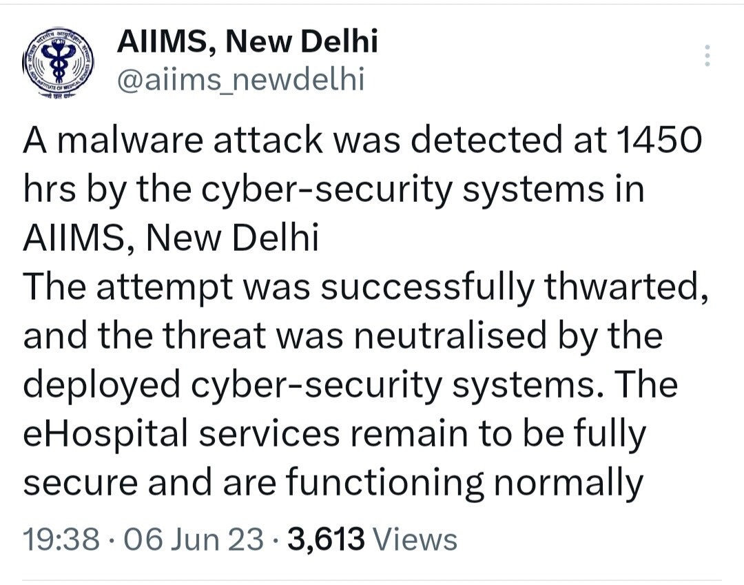 दिल्ली एम्स के सर्वर पर एक बार फिर साइबर अटैक, सिक्योरिटी सिस्टम से ...