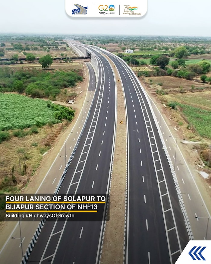 Solapur Bijapur section NH-13 109 km long four lane highway save travel ...