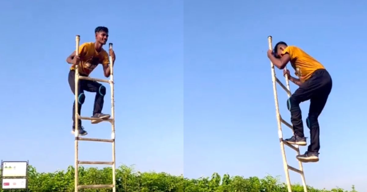 Viral Video: बिना सहारे खड़ी कर दी सीढ़ी, किया कमाल का करतब! युवक ने ...