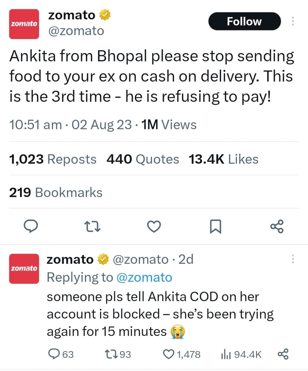 Zomato Viral Tweet: अंकिता EX बॉयफ्रेंड को COD मत भेजो प्लीज..., लड़की ...