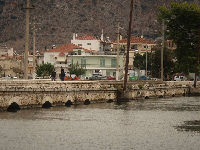 Beautiful town Aitoliko Island floating in stunning lagoon only ...