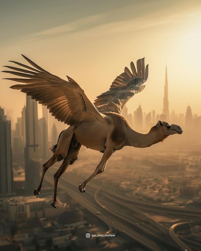 आकाश में उड़ने लगे ऊंट! बड़े-बड़े पंखों के सहारे उड़ा भारी-भरकम जानवर ...