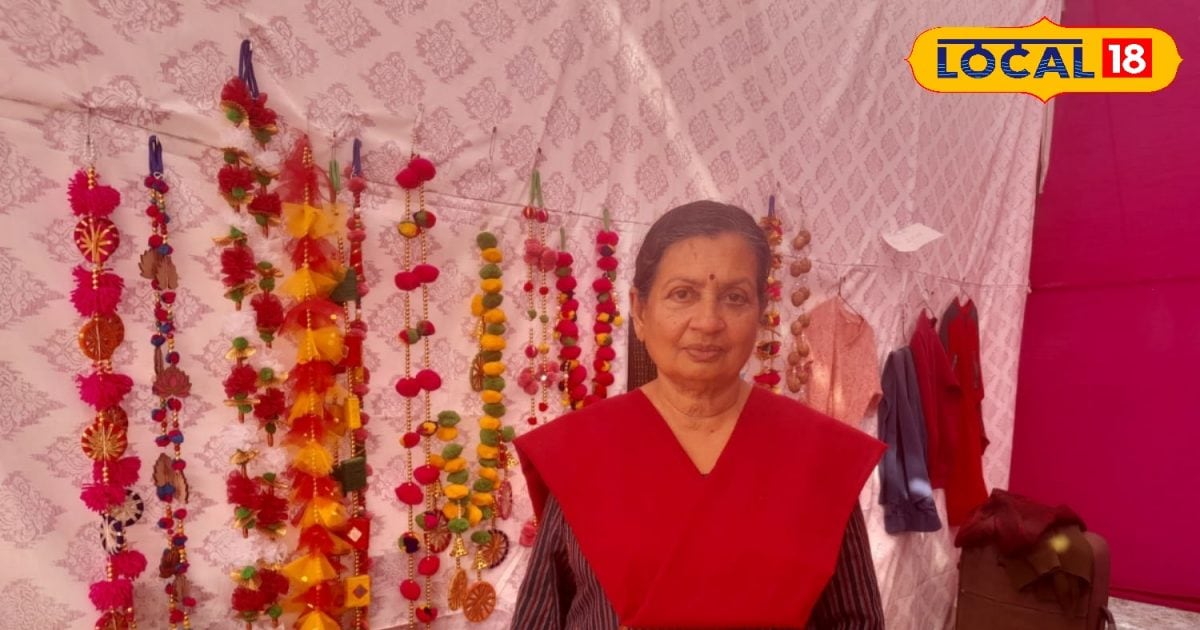 this aunty is making door hangings from walnut and pistachio shells