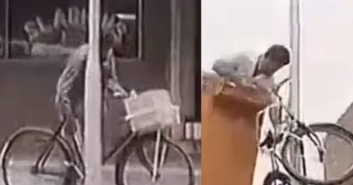 Viral video: शख्स के साथ हुआ खतरनाक मज़ाक, साइकिल को खंबे में फंसाकर ...