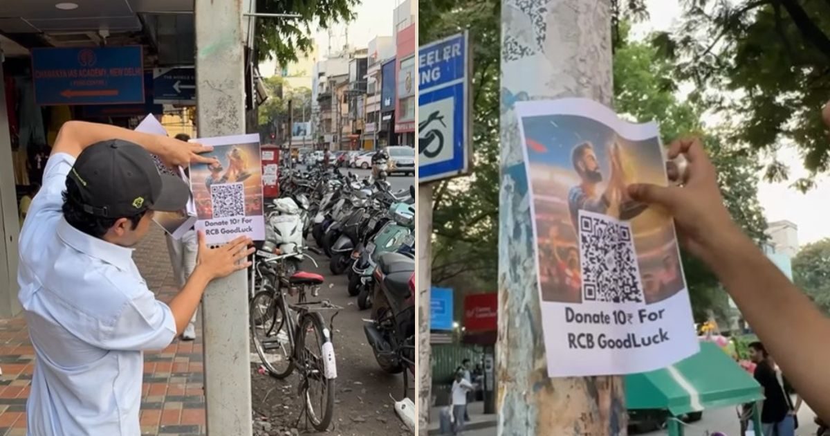 man stick qr code on roads ask 10 rupees for RCB good luck in IPL ...
