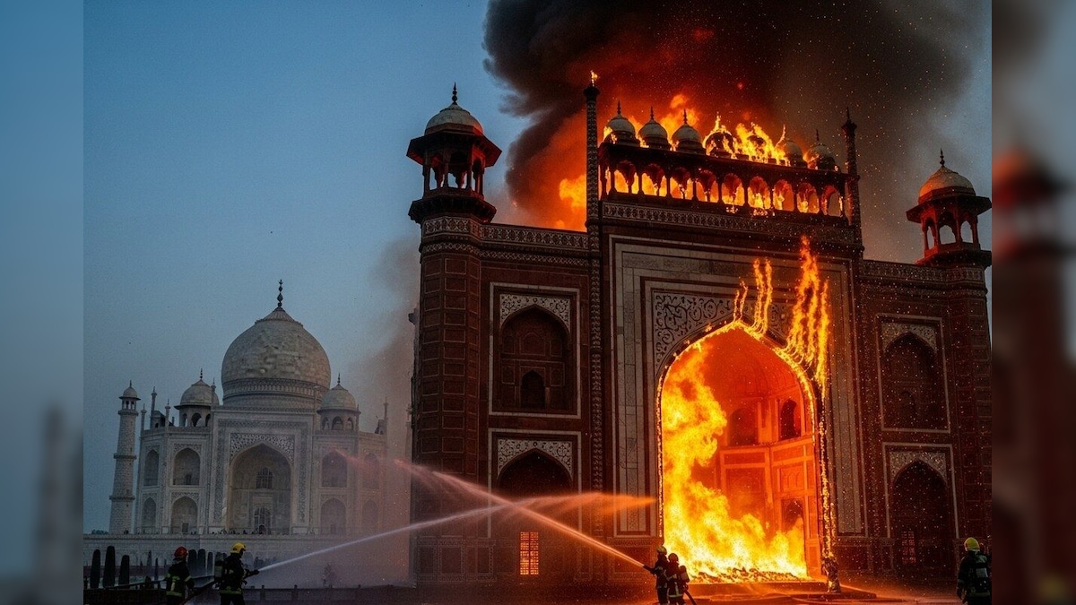 Taj Mahal Fire Video : ताजमहल के साउथ गेट पर लगी आग, ऐसी कि देखकर लोग ...