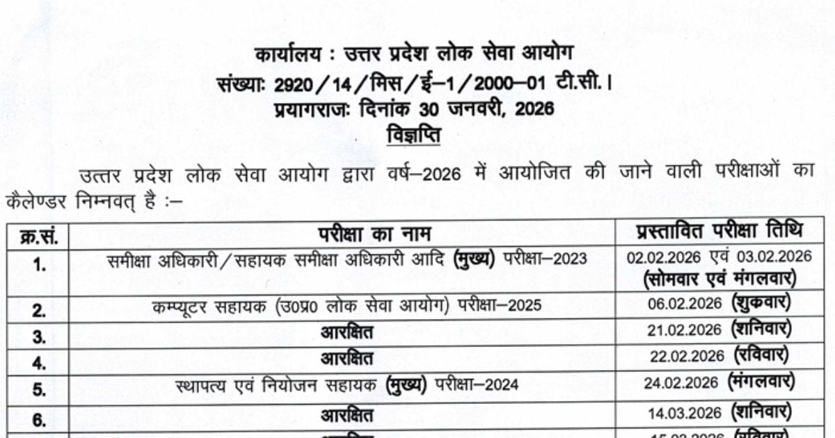 UPPSC Exam Calendar 2026: PCS और RO/ARO समेत 81 भर्ती परीक्षाओं का ...