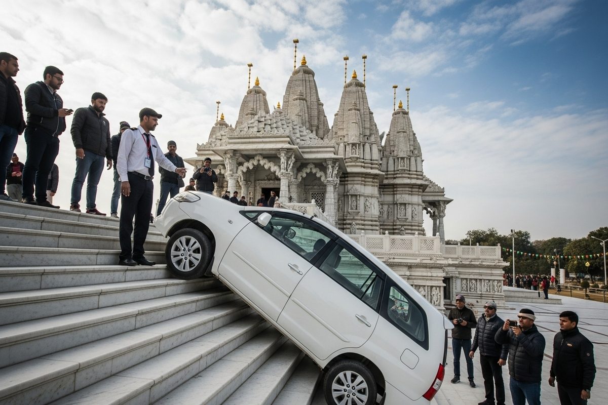 Car drives down Jaipur Birla Mandir stairs after Google Maps error ...