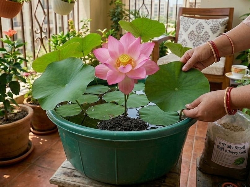 How to grow lotus flower at home step by step guide | बिना तालाब के छत ...