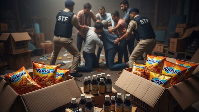 ऊपर कुरकुरे के पैकेट और नीचे अवैध कफ सिरप, STF ने कसा शिकंजा, कुल 15 ...