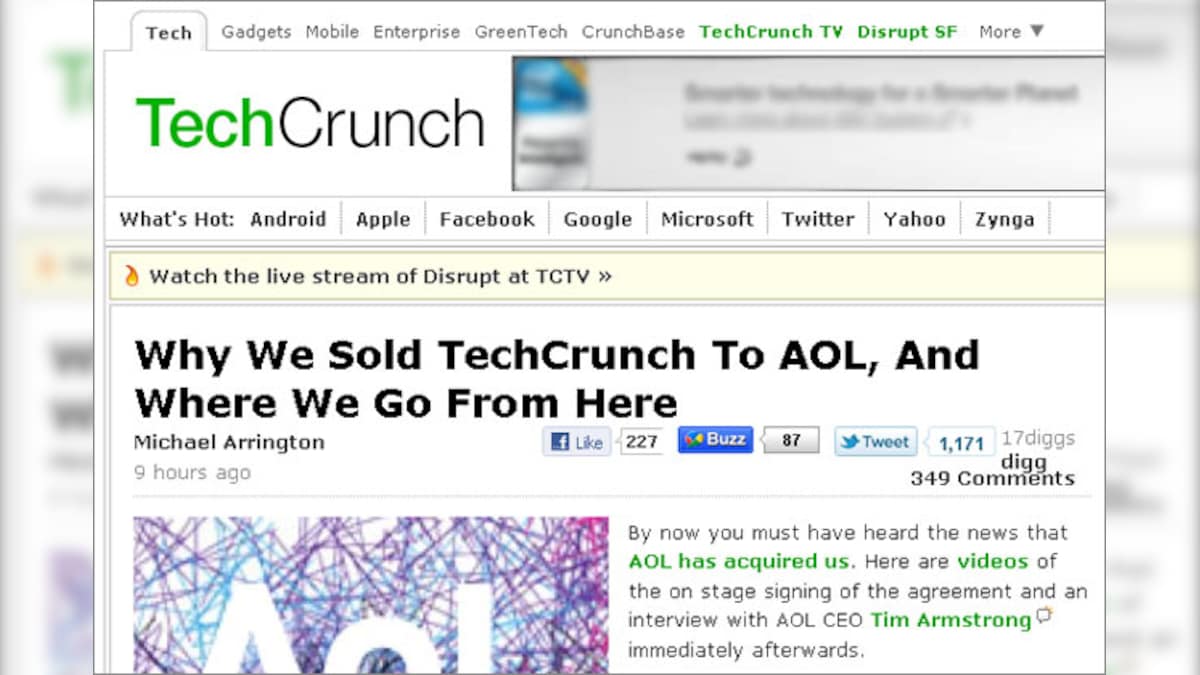 AOL to buy tech blog TechCrunch - News18