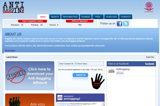 Government launches anti-ragging website - News18