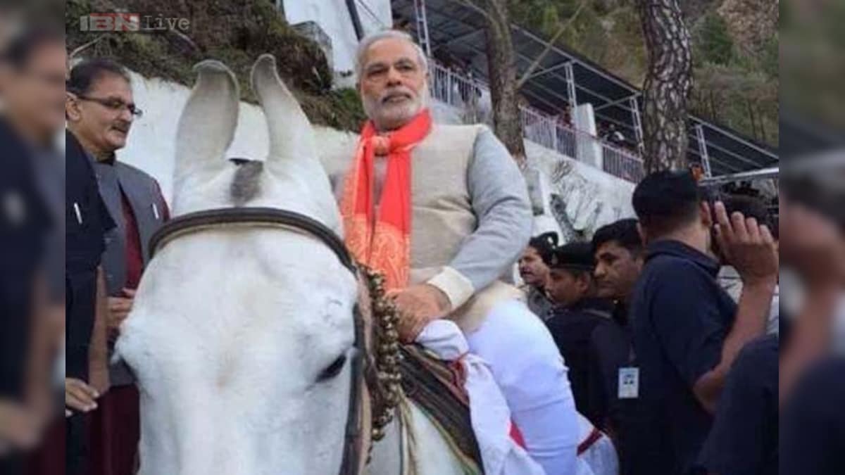 Snapshot: Narendra Modi on horseback on his way to the Vaishno Devi ...