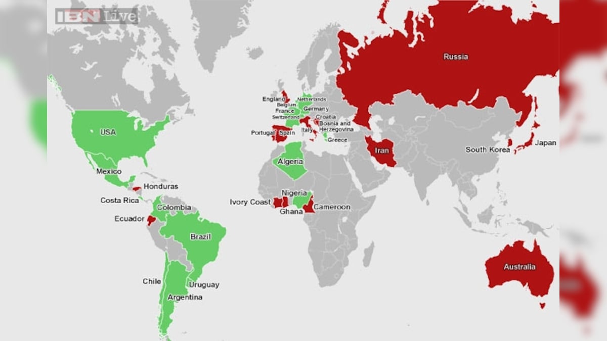 Map of the World: Football World Cup 2014 - Round of 16 - News18