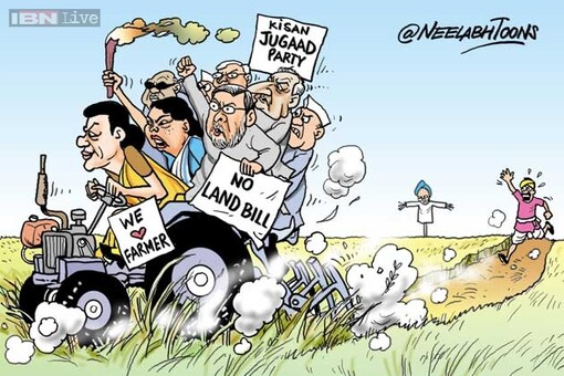 Cartoon of the day: Opposition protest against Land Acquisition Bill