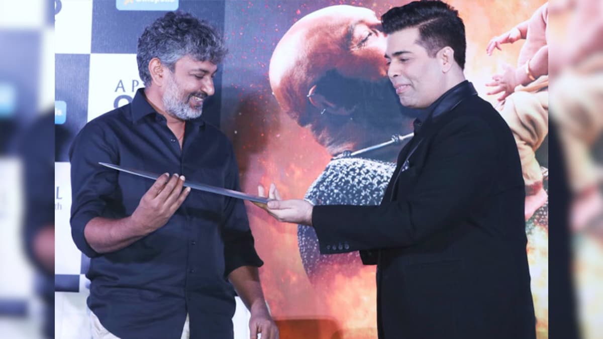 SS Rajamouli Presents Katappa's Sword to Karan Johar - News18