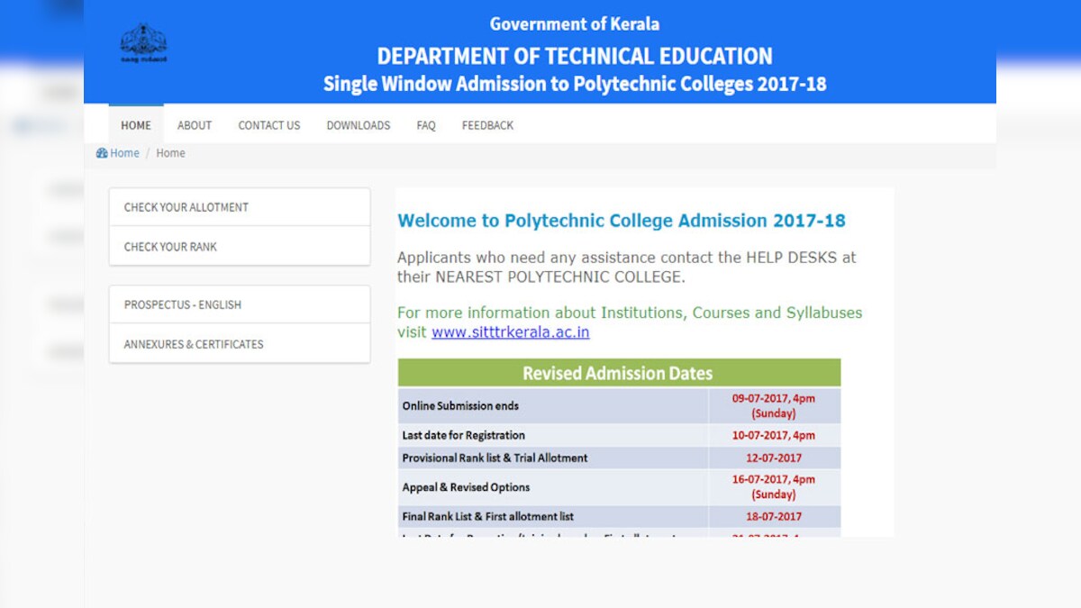 Kerala Polytechnic Third Seat Allotment 2017 Results Declared on ...