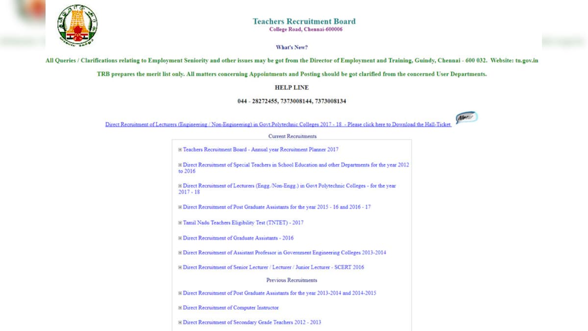 Tamil Nadu TRB Polytechnic Lecturer Hall Ticket 2017 Released at trb.tn ...