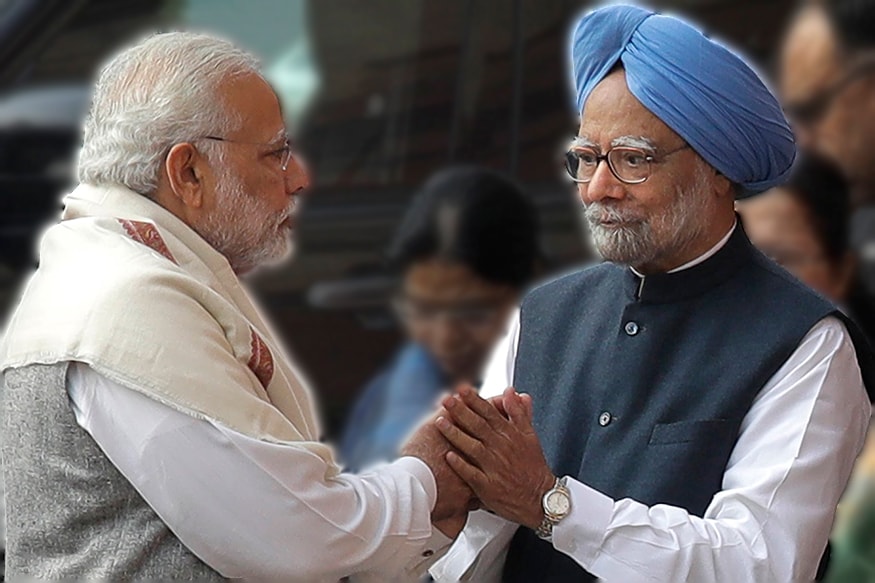 Narendra Modi, Manmohan Singh Shake Hands at Parliament - News18