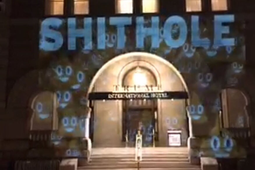 'Shithole,' Poop Emojis Projected on Donald Trump's Hotel in Washington