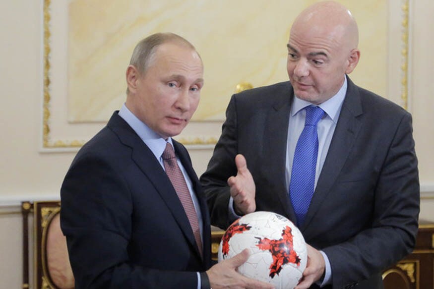 Watch| Putin Plays Football With Infantino 100 Days Before World Cup