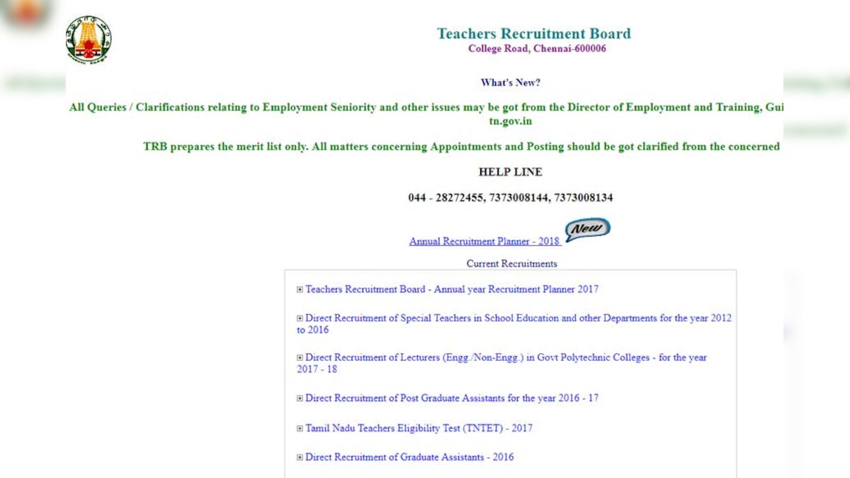 TNTRB Annual Recruitment Planner 2018: 3030 Posts announced at trb.tn ...