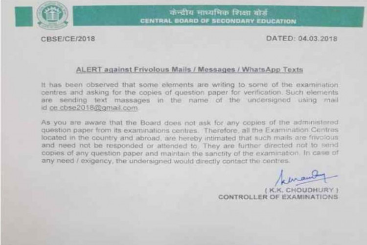 As Anger Boils Over Re-exam, Old Letter of CBSE’s Controller of Exams ...