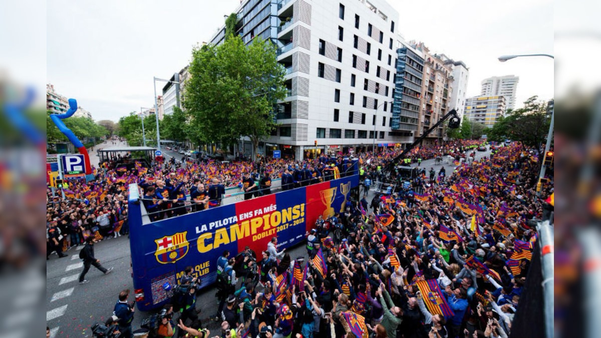 FC Barcelona Celebrate Spanish Double With Bus Parade