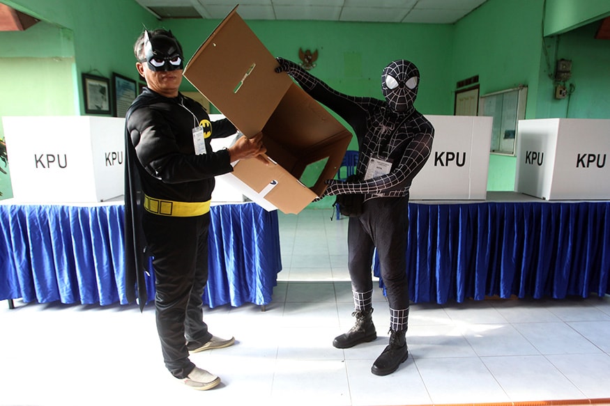 Electoral Workers Turn Batman, Spiderman To Greet Voters at Polling ...